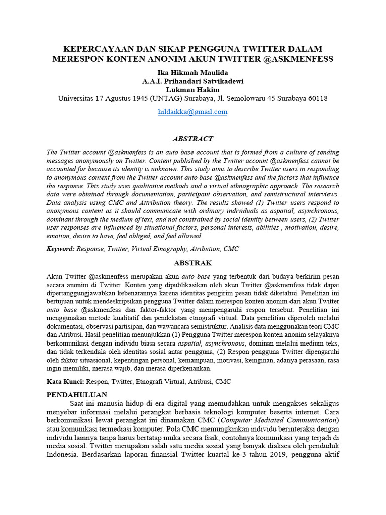 Respon Pengguna Twitter Anonim | PDF