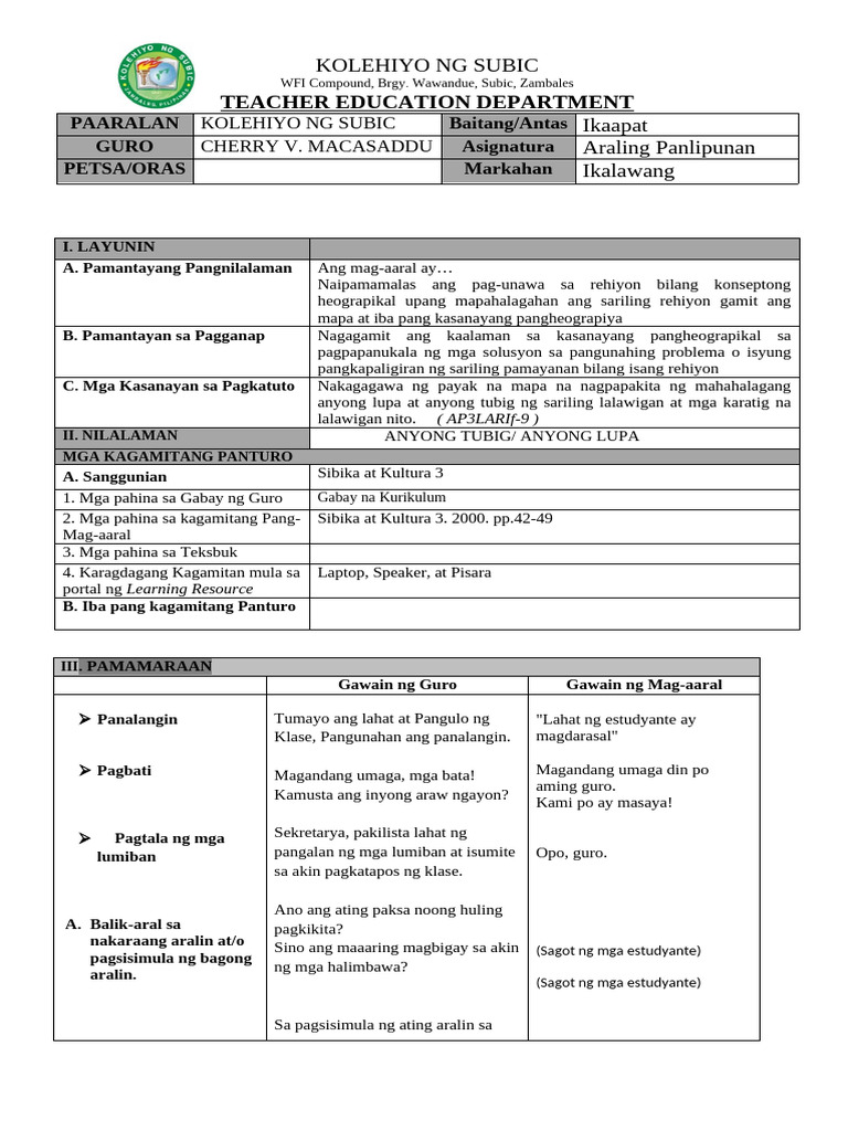 AP Lesson Plan Grade4 | PDF