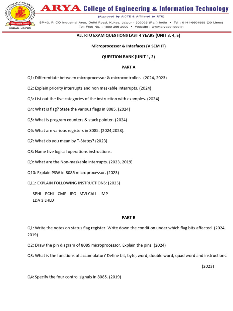 All Rtu Exam Questions Mup (Unit 1,2) | PDF