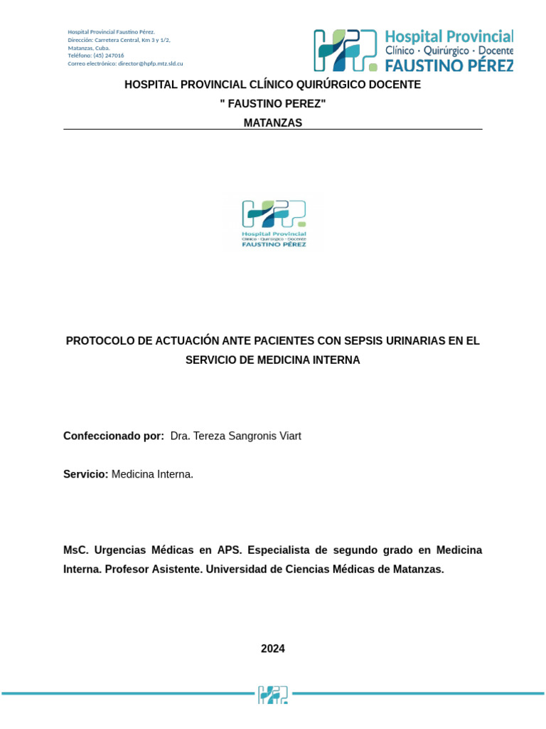 Protocolo de Sepsis Urinaria en Matanzas | PDF | Infección del tracto ...