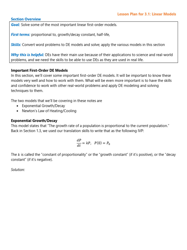 Linear Models: Growth, Decay, & Cooling | PDF | Radiocarbon Dating ...
