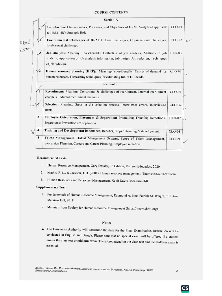 Syllabus of HRM | PDF