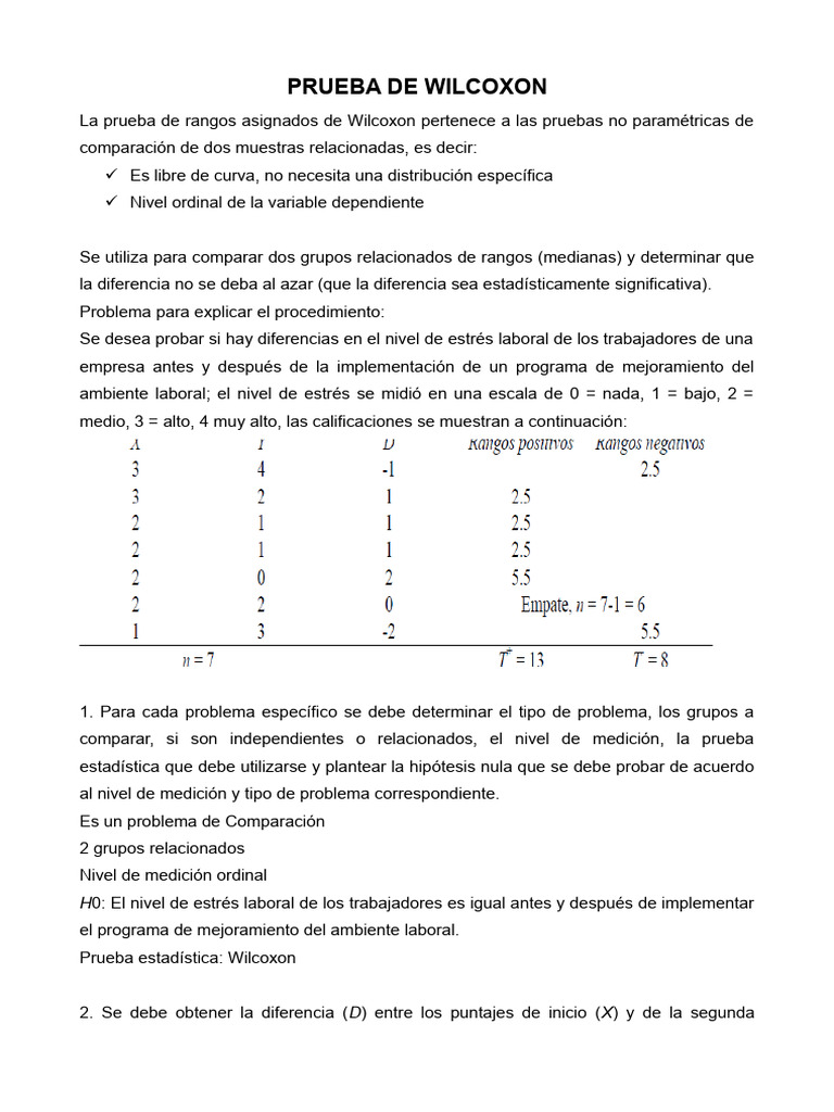6 - Prueba de Wilcoxon | PDF | Nivel de medida | Estadísticas