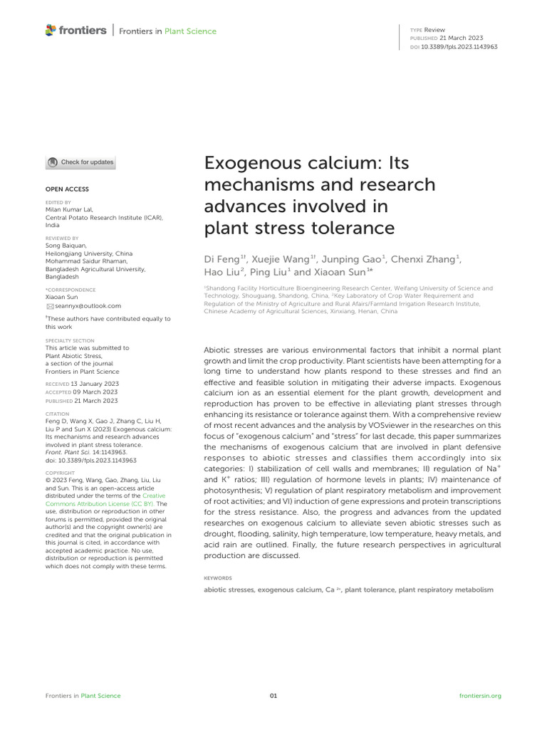 Calcio Exógeno para Mitigar El Estrés | PDF | Calcium In Biology ...