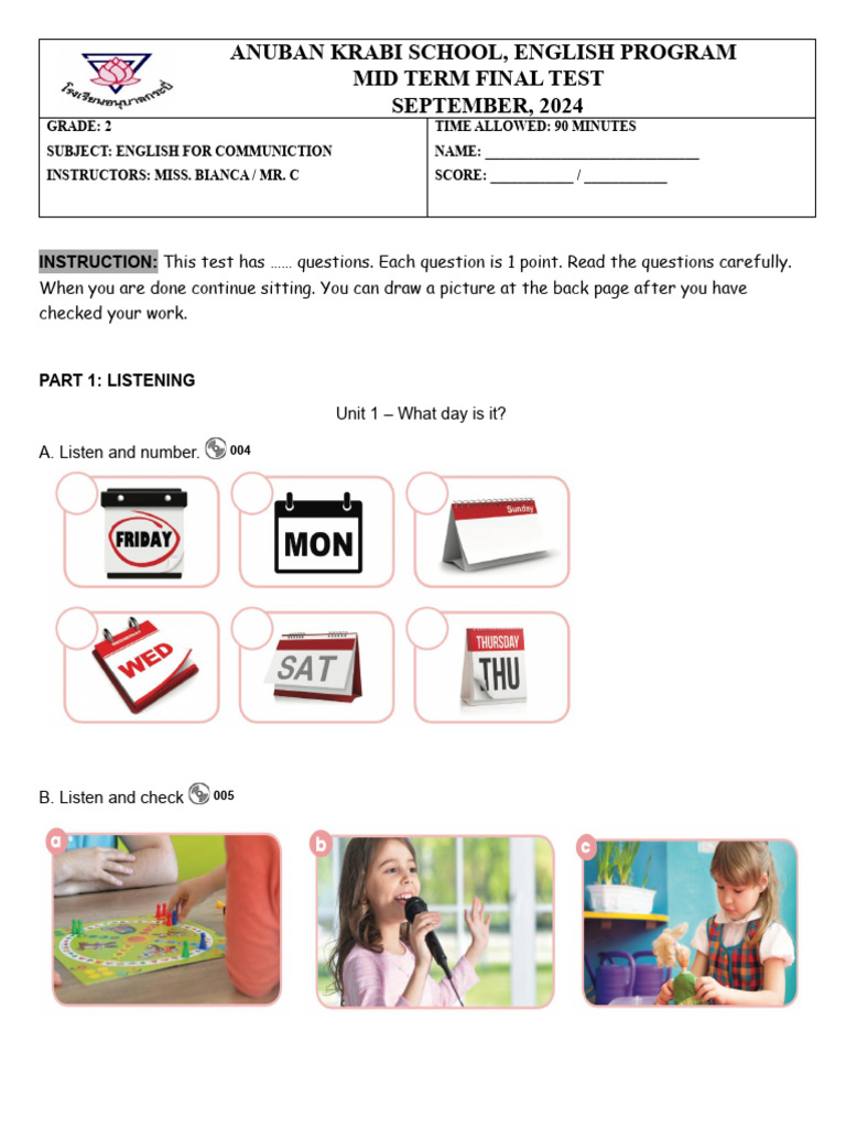 Mid Term Final Test Eng Com | PDF | Workweek And Weekend