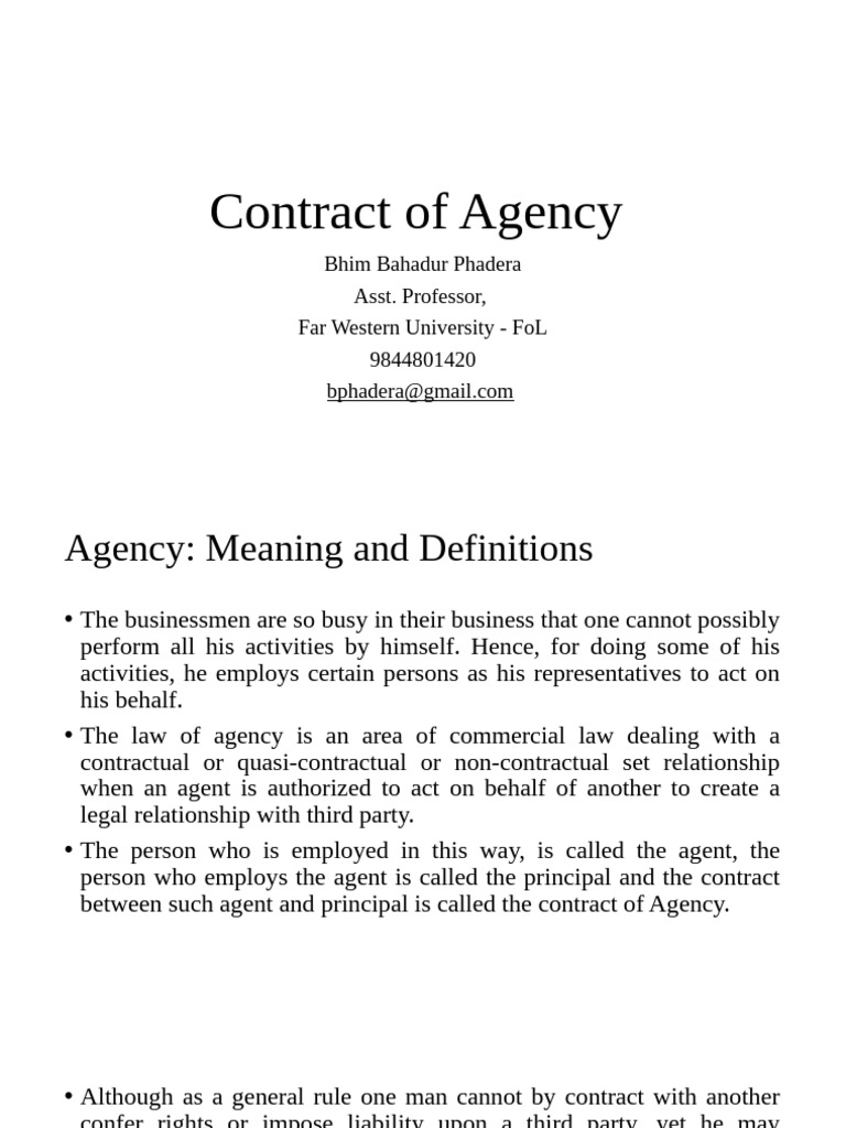 Contract of Agency | PDF | Law Of Agency | Legal Liability
