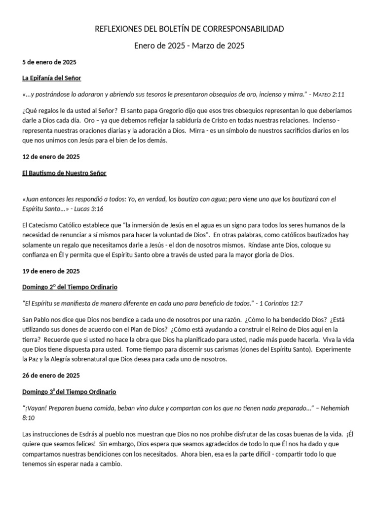 Stewardship Reflections Winter 2025 (Spanish) | PDF | Oración | Bautismo