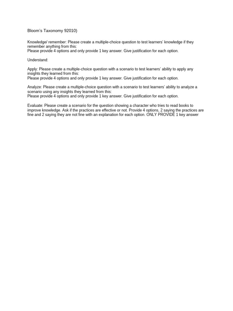 Bloom's Taxonomy Prompts | PDF