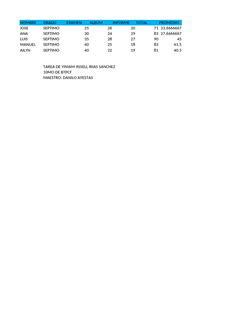 Tarea de Excel de Yiniam Jissell | PDF
