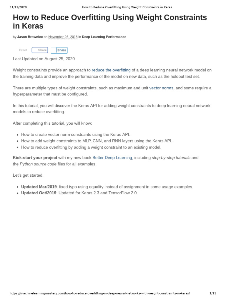 How To Reduce Overfitting Using Weight Constraints in Keras BOM AUTOR | PDF | Deep Learning ...
