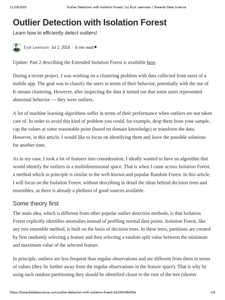 Outlier Detection With Isolation Forest By Eryk Lewinson Towards