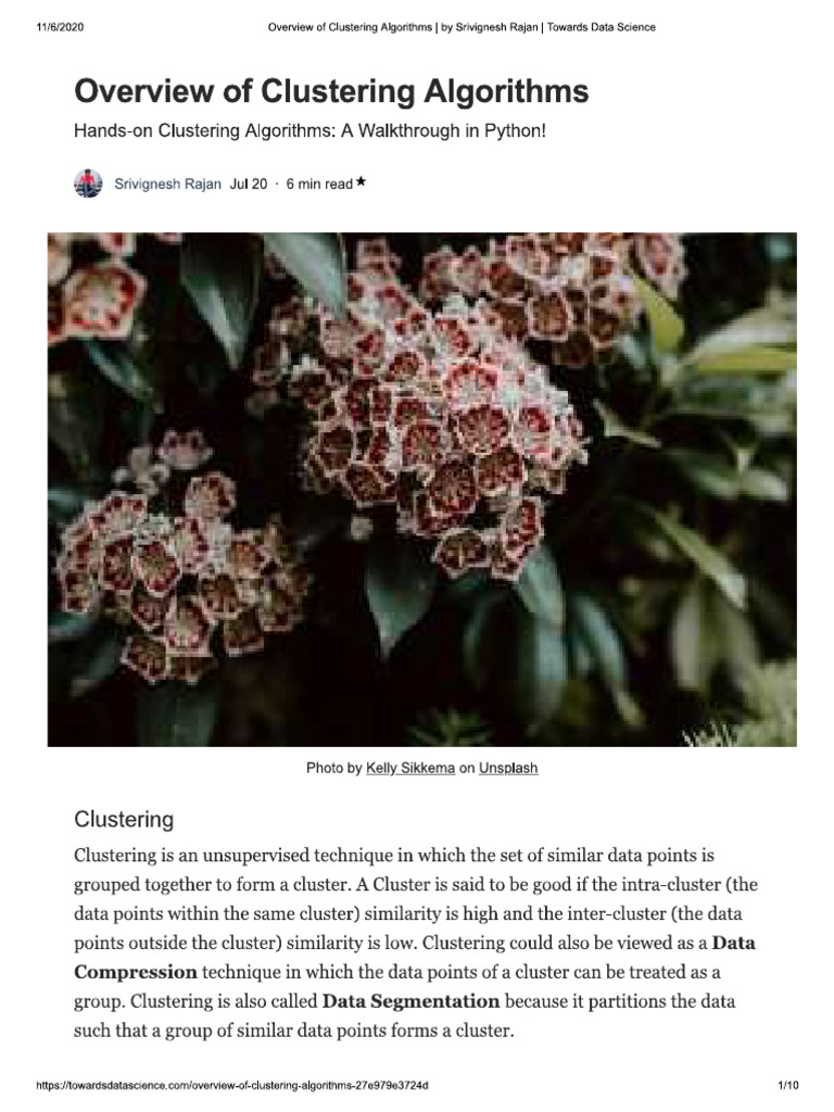 Overview of Clustering Algorithms | PDF