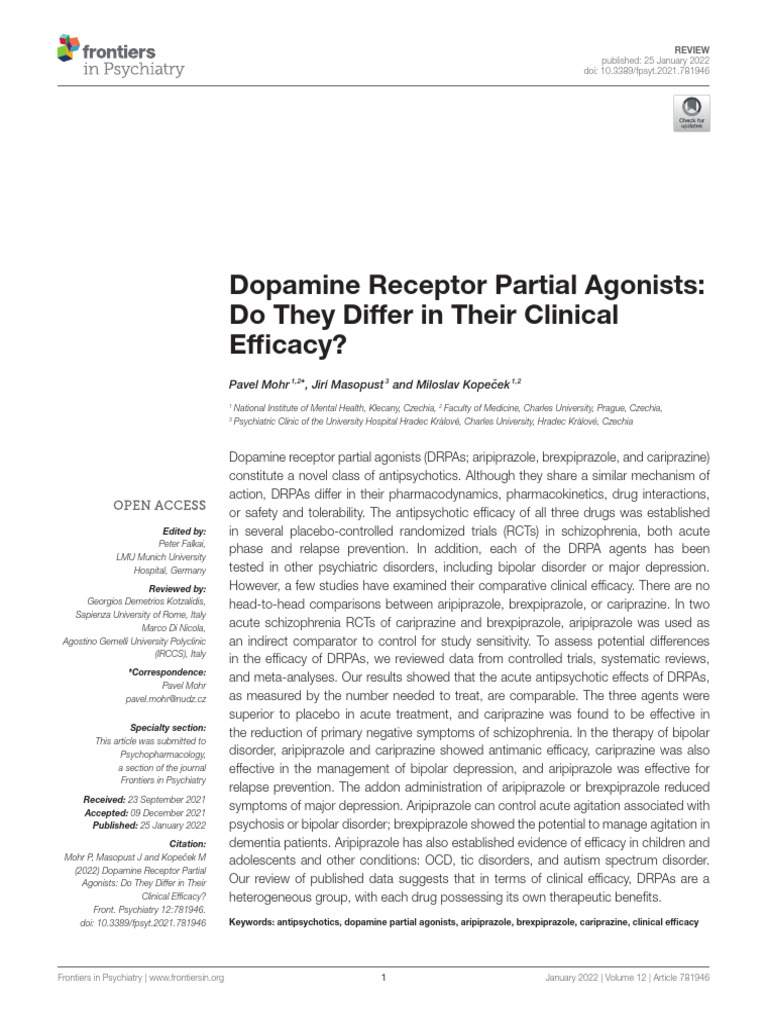 Dopamine Receptor Partial Agonists Do They Differ in Their Clinical Efficacy | PDF ...