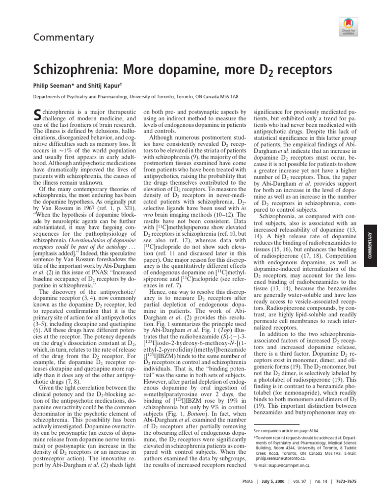 Schizophrenia More Dopamine, More D 2 Receptors | PDF | Dopamine Receptor D2 | Antipsychotic