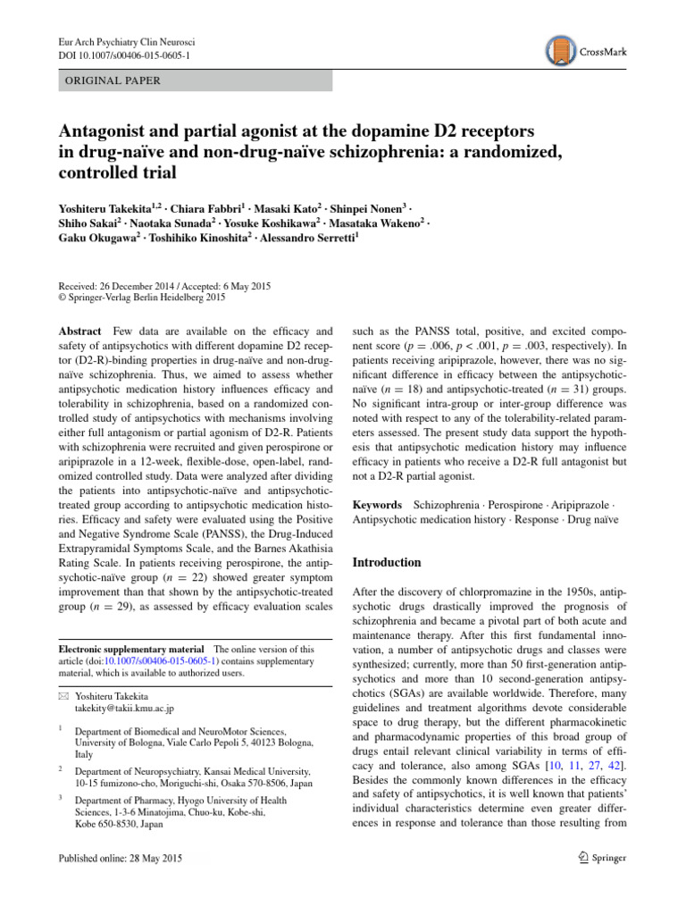 Antagonist and partial agonist at the dopamine D2 receptors in drug ...