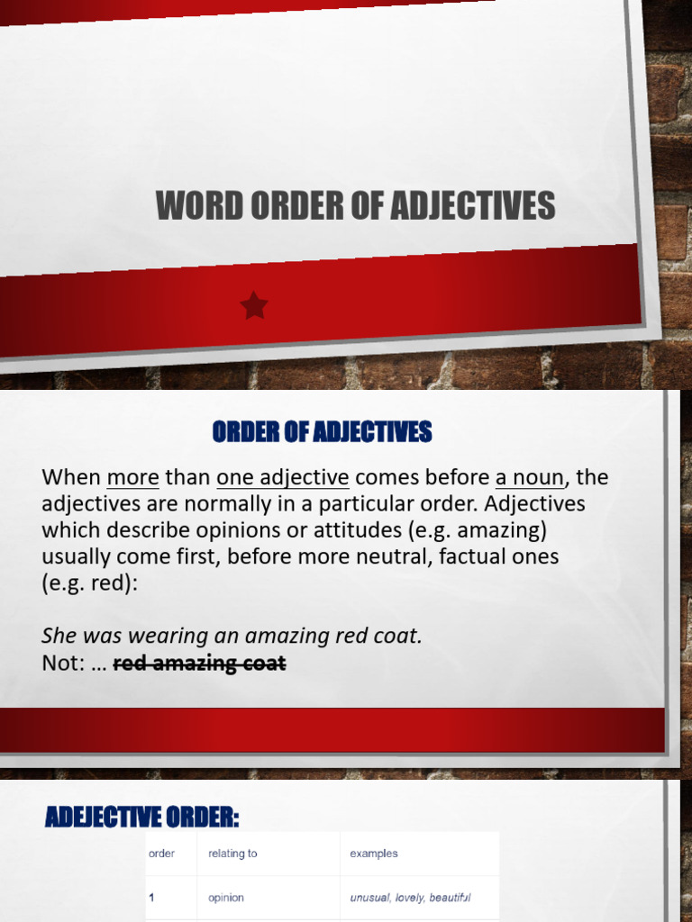 Adjective Order and Usage Guide | PDF