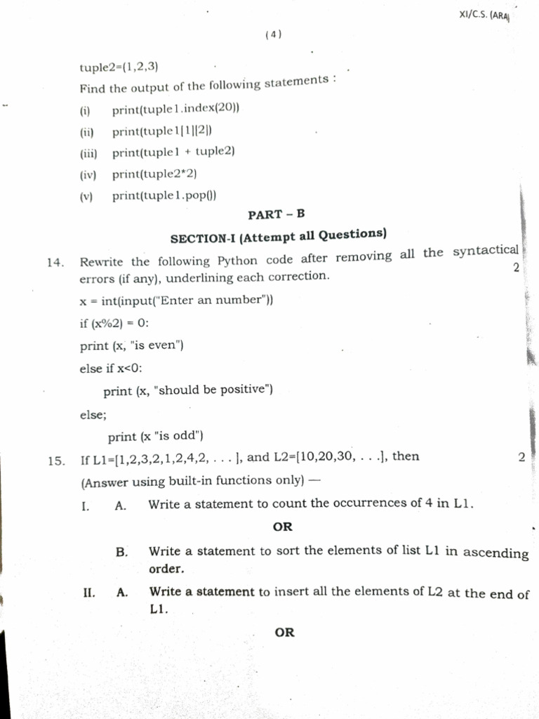 Computer Science Paper Class 11 | PDF