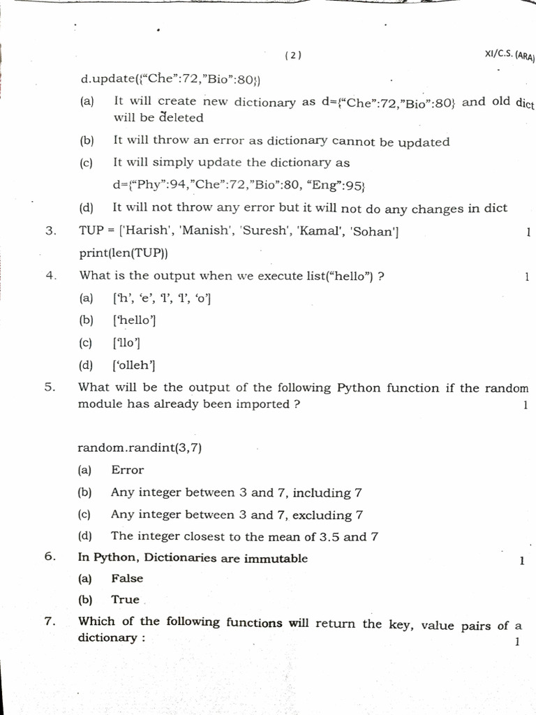 Computer Science Paper Class 11 | PDF
