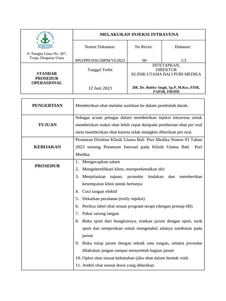 Prosedur Injeksi Intravena | PDF