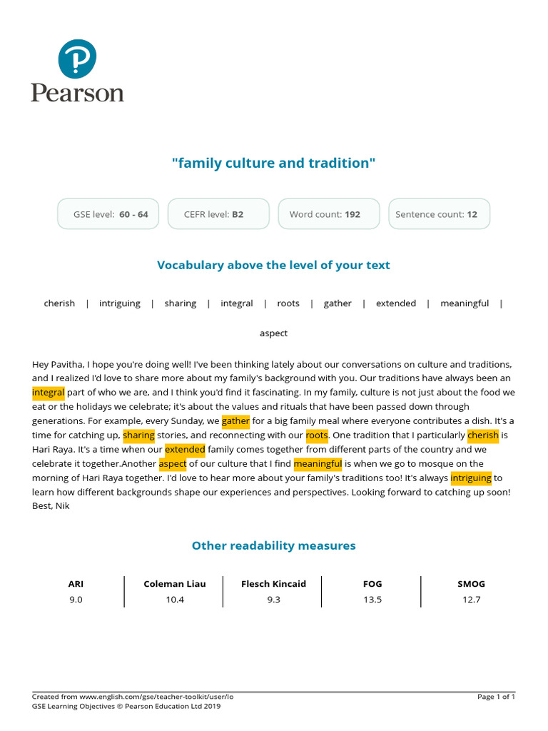 Family Culture and Tradition | PDF