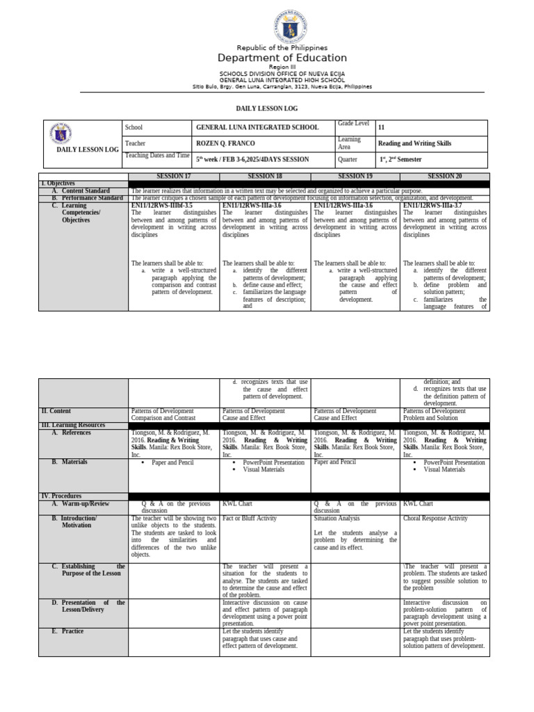 5TH WEEK DLL | PDF | Pedagogy | Human Communication