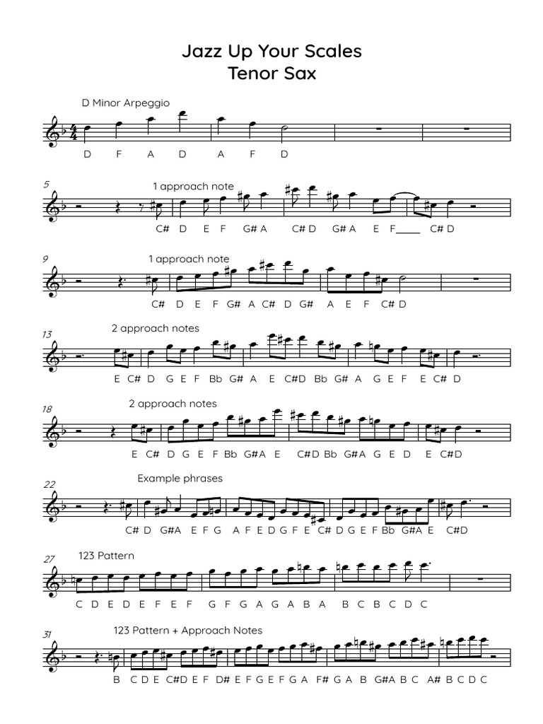 Jazz Up Your Scales - Tenor Sax With Note Names | PDF