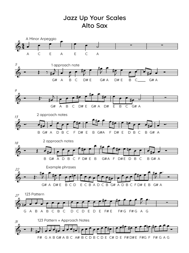 Jazz Up Your Scales - Alto Sax With Note Names | PDF