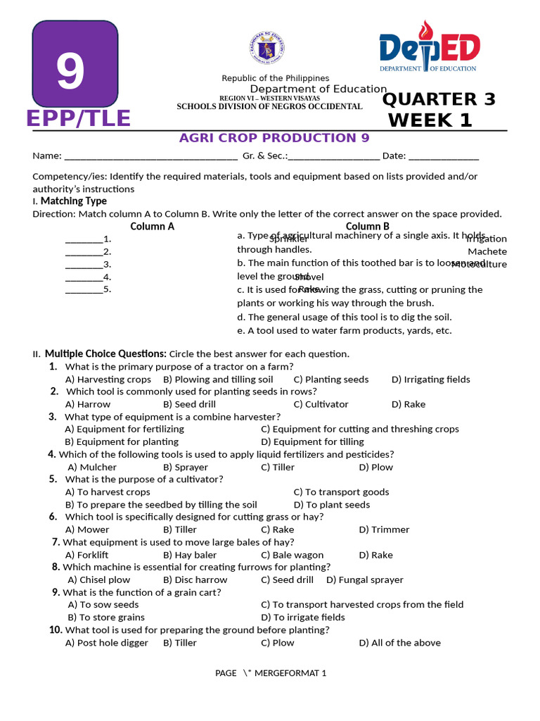 Afa - Tle Agri Crop-Grades 9 - Week 1 | PDF | Plough | Hay