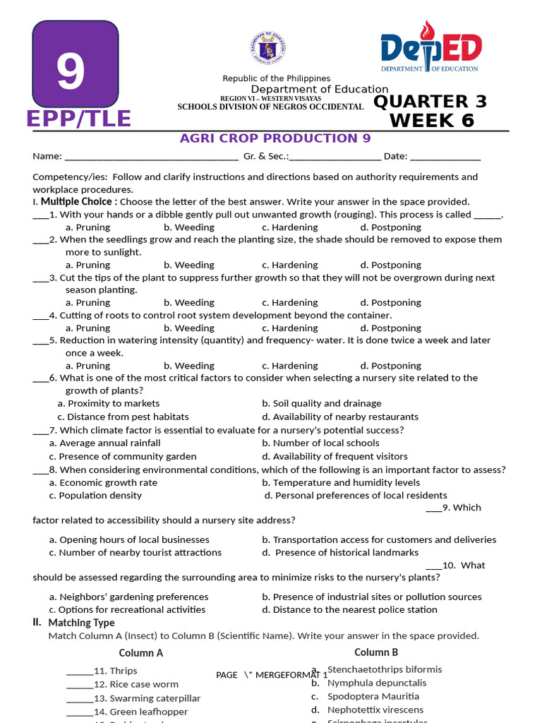 AFA_TLE AGRI CROP-GRADES 9- WEEK 6 | PDF | Plant Nursery | Pruning