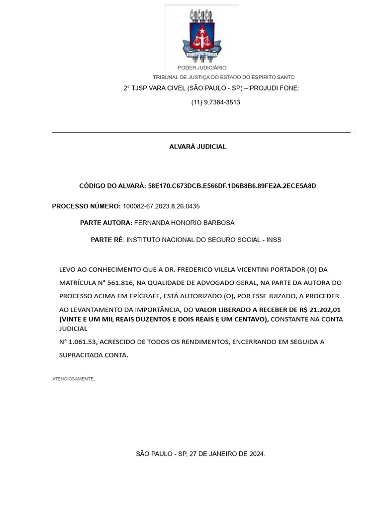 Alvará Judicial de Liberação de Pagamento - 1 | PDF