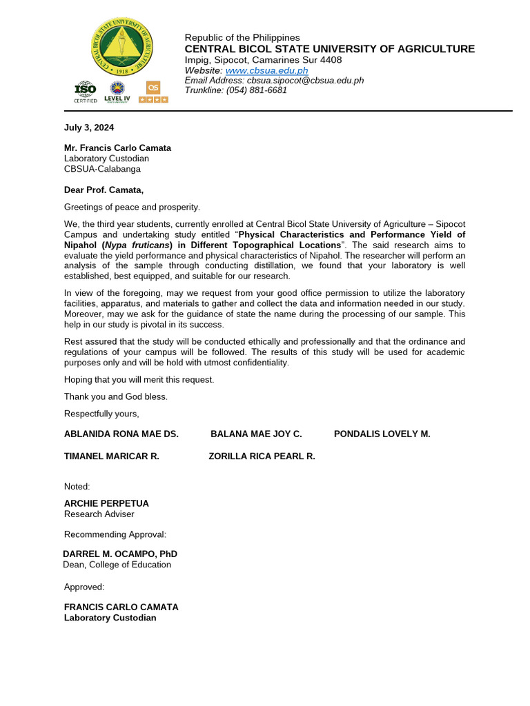 CBSUA Research Request for Laboratory Use | PDF