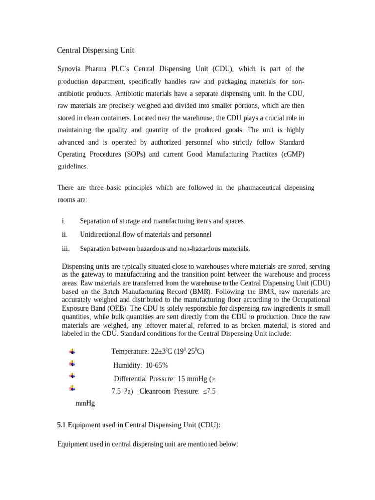 Central Dispensing Unit Overview at Synovia | PDF | Occupational Safety ...