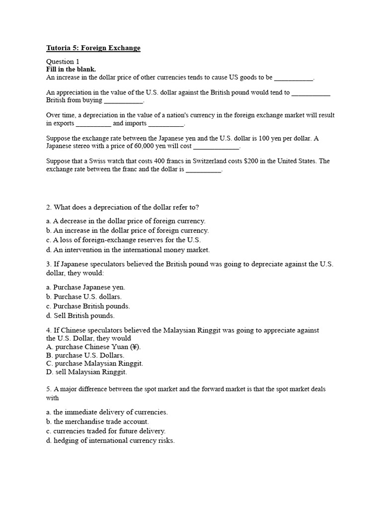 Tutorial 5 Foreign Exchange | PDF | Exchange Rate | Currency Appreciation And Depreciation