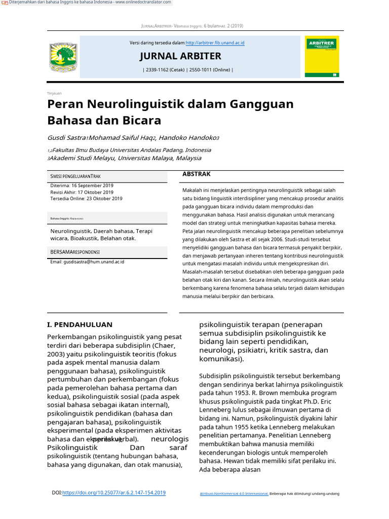 Neurolinguistik dan Gangguan Bahasa | PDF