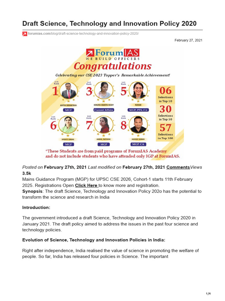 Draft Science Technology and Innovation Policy 2020 | PDF | Science ...