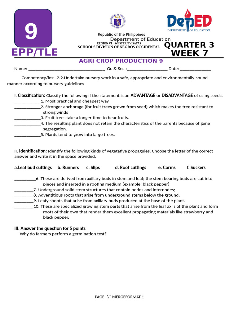 AFA_TLE AGRI CROP-GRADES 9- WEEK 7 | PDF