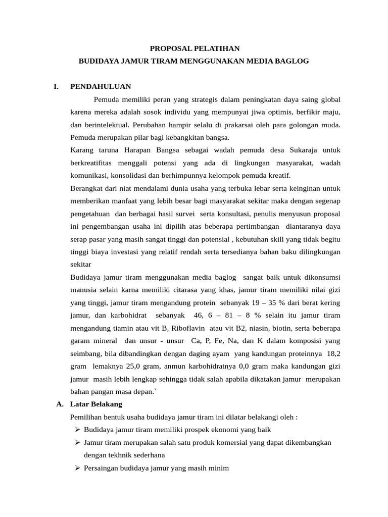 Proposal Pelatihan Budidaya Jamur | PDF
