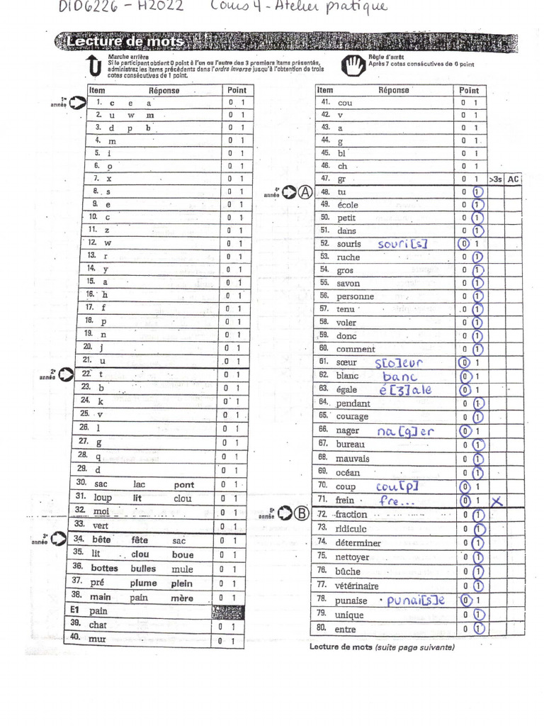 Lecture de Mots - Grille de Compilation Des Réponses | PDF