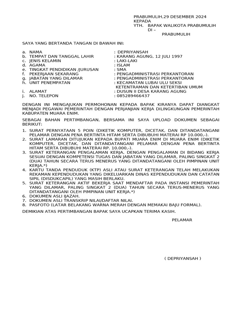 LAMARAN PPPK DEFF 2024 (3) | PDF