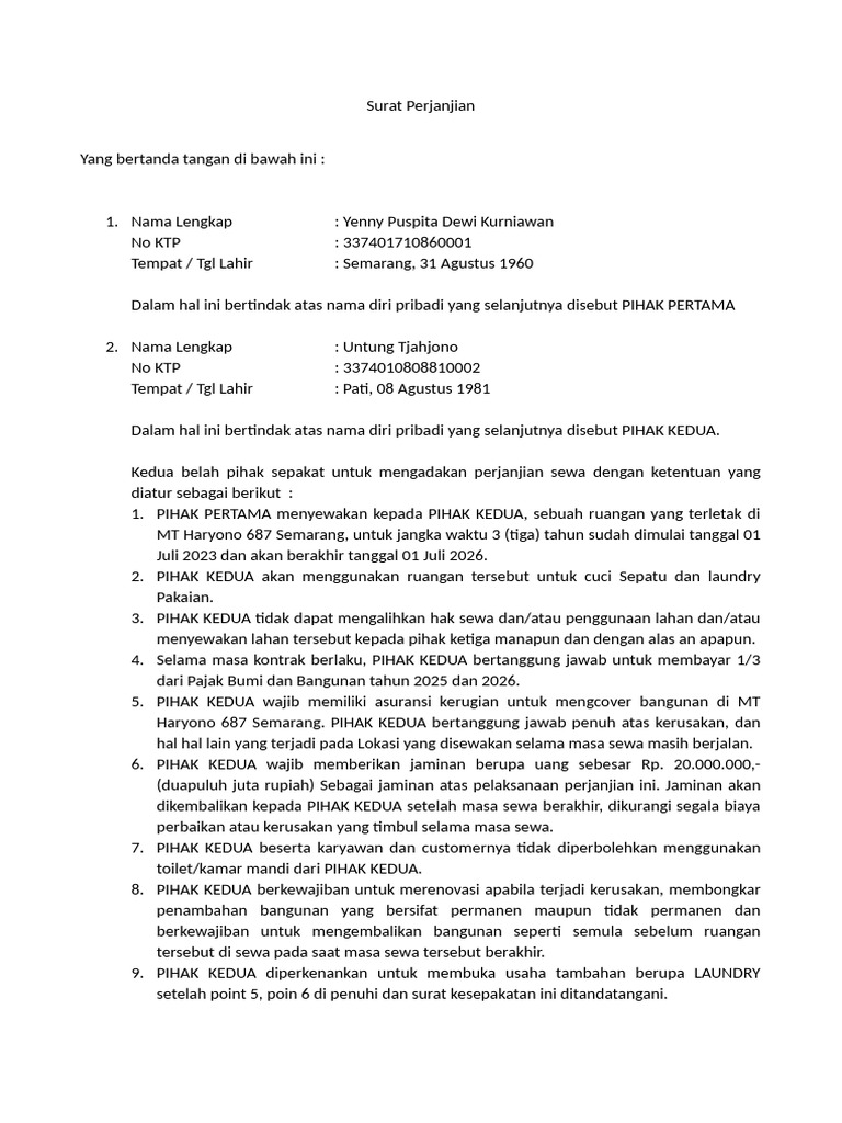 Surat Perjanjian Untung | PDF