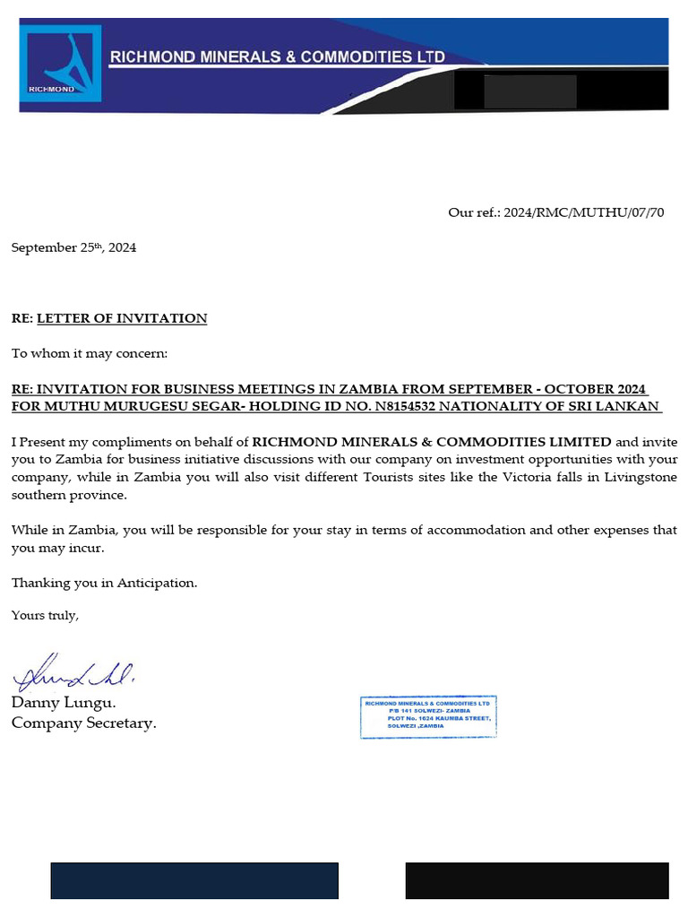 Business Meeting Invitation in Zambia | PDF
