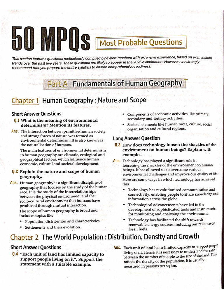 Geography Sample Paper Important 50 Questions (YM) | PDF
