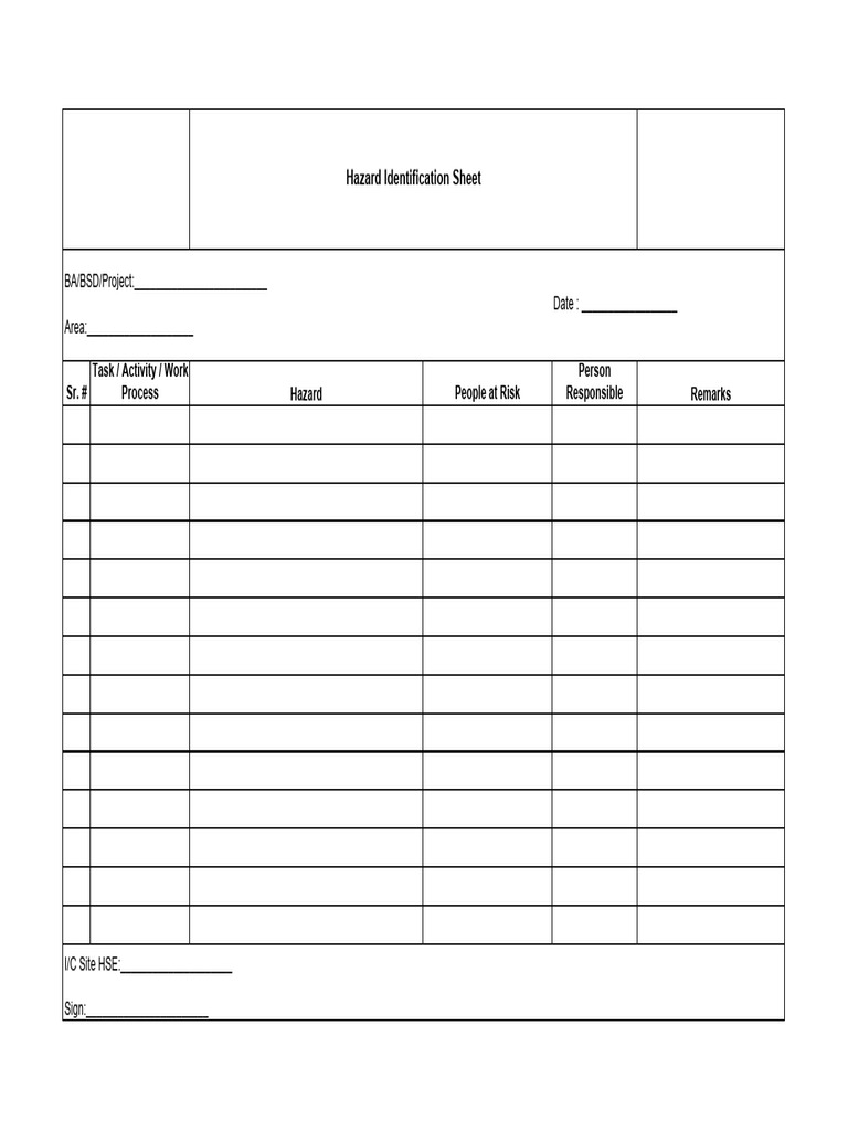HSE Hazard Identification Sheet | PDF