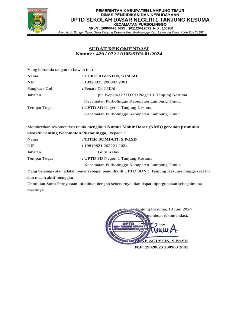 Surat Rekomendasi KMD | PDF