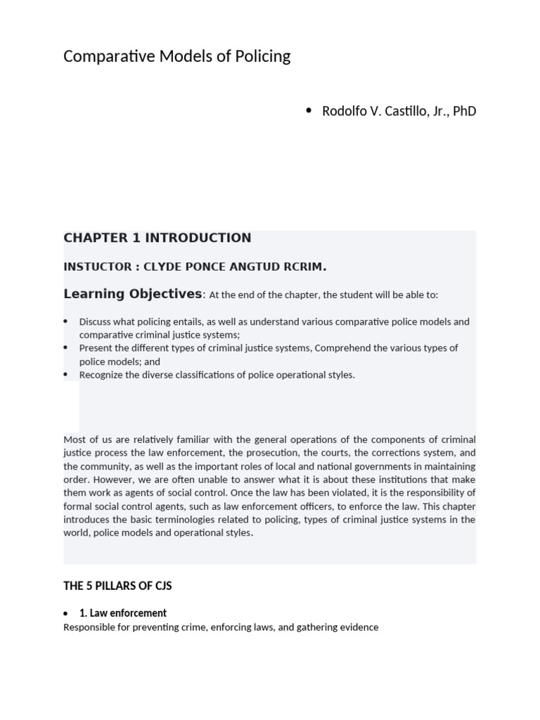 Angtud COMPARATIVE MODELS IN POLICING | PDF | Crime & Violence | Criminal Justice