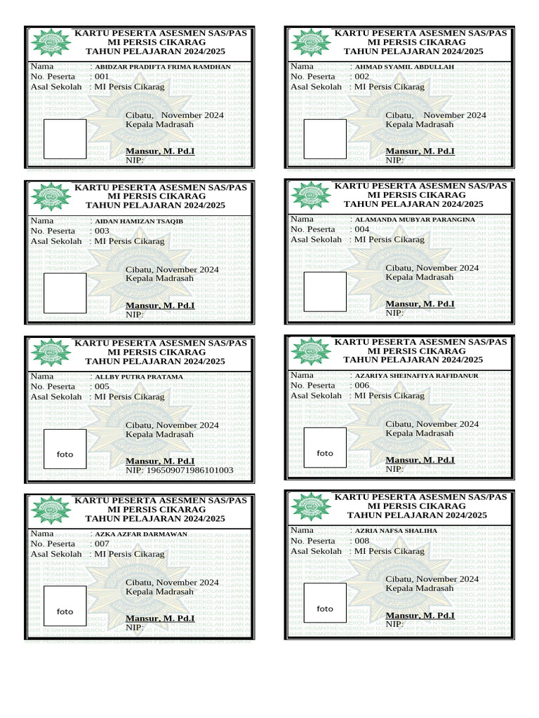 Kartu Peserta Sas Pas Mi | PDF