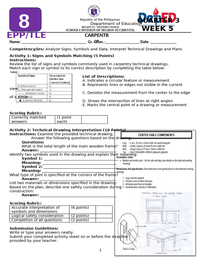 Carpentry Technical Drawing Activities | PDF | Technical Drawing | Drawing