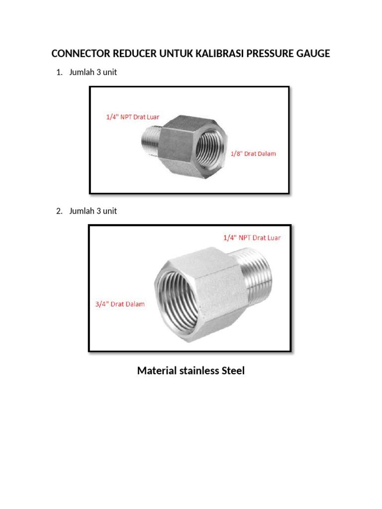 Conector Reducer Untuk Kalibrasi Pressure Gauge | PDF