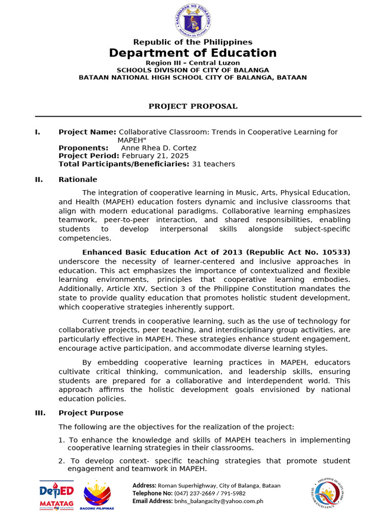 PROJECT PROPOSAL INSET | PDF | Learning | Teachers