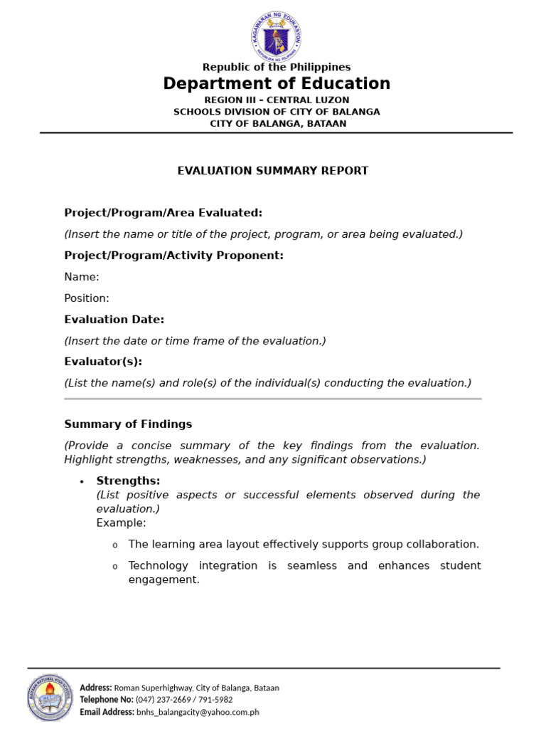EVALUATION-SUMMARY-REPORT-TEMPLATE (1) | PDF | Evaluation